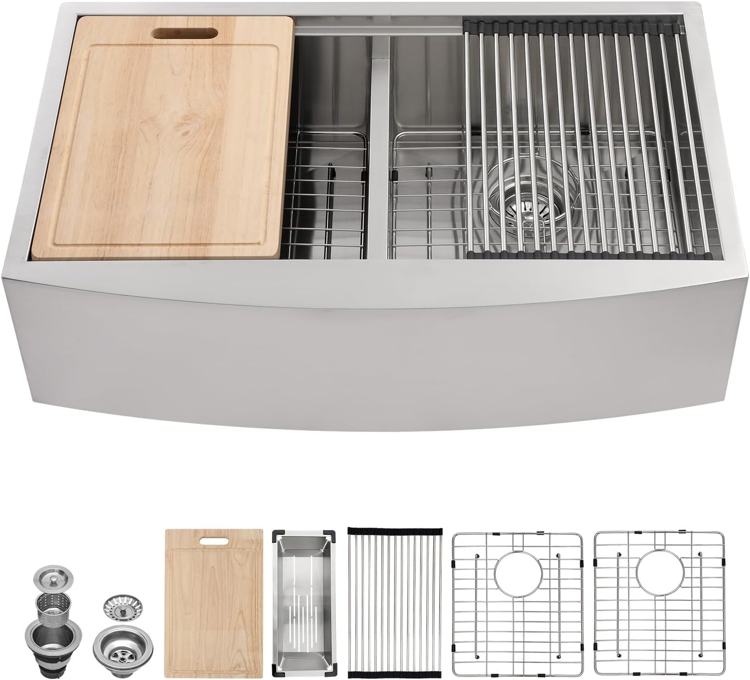 33 Double Farmhouse Sink - GhomeG 33 x 19 Inch Stainless Steel Farm ...