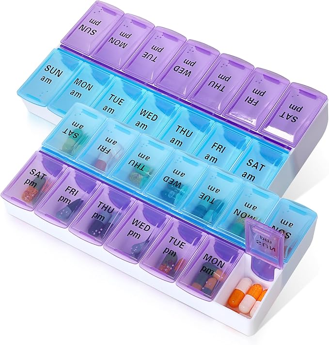 Amazon.com: Ouzorp Pill Box Organizer Case, 14 Compartments, 7 Daily AM ...
