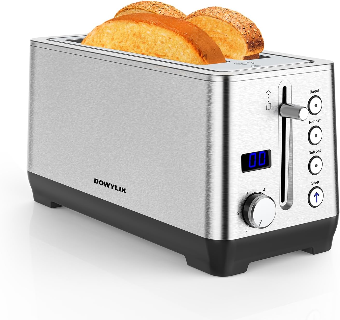 DOWYLIK Toaster 4 Slice, Extra Wide Long Slot Toaster with Bagel ...