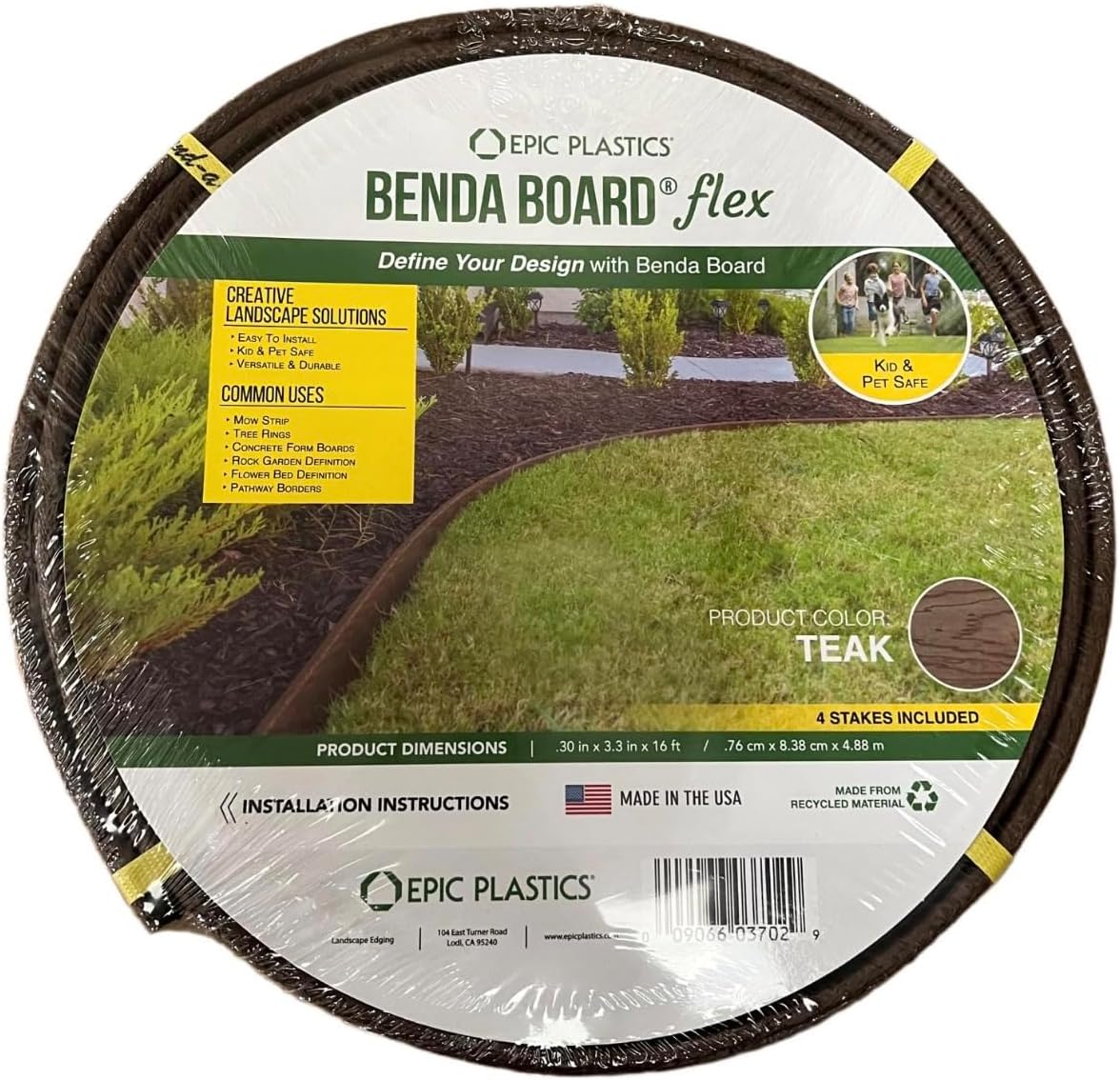Amazon.com : Plastic Bender Board with 4 Stakes 3.3" x 16 ft Teak Color ...