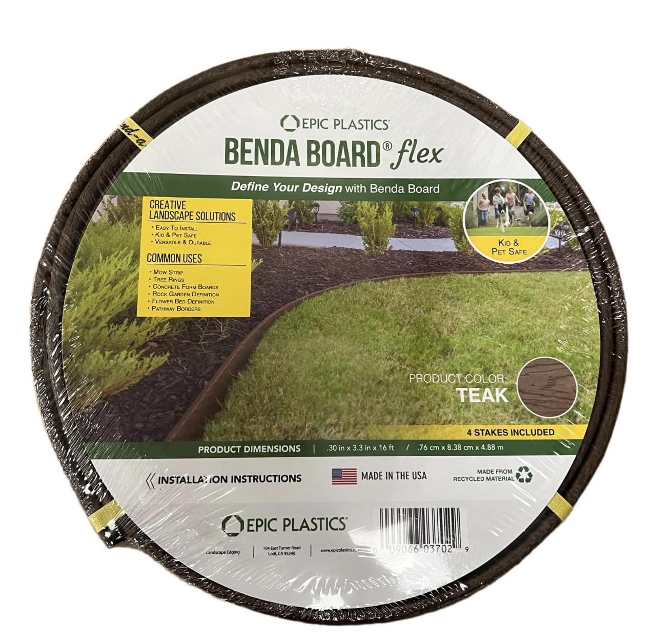 Amazon.com : Plastic Bender Board with 4 Stakes 3.3" x 16 ft Teak Color ...