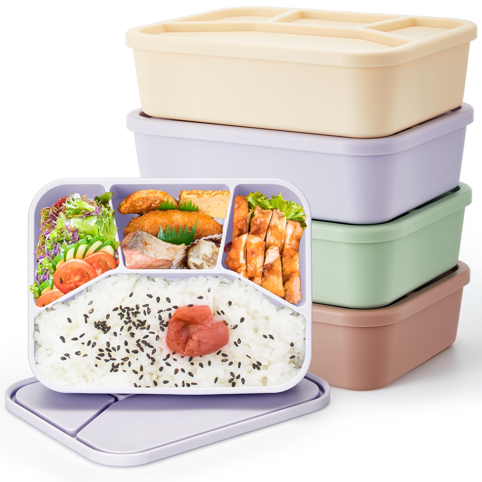 Amazon.com: Ziliny 4 Pcs Silicone Bento Box Reusable Lunch Container ...