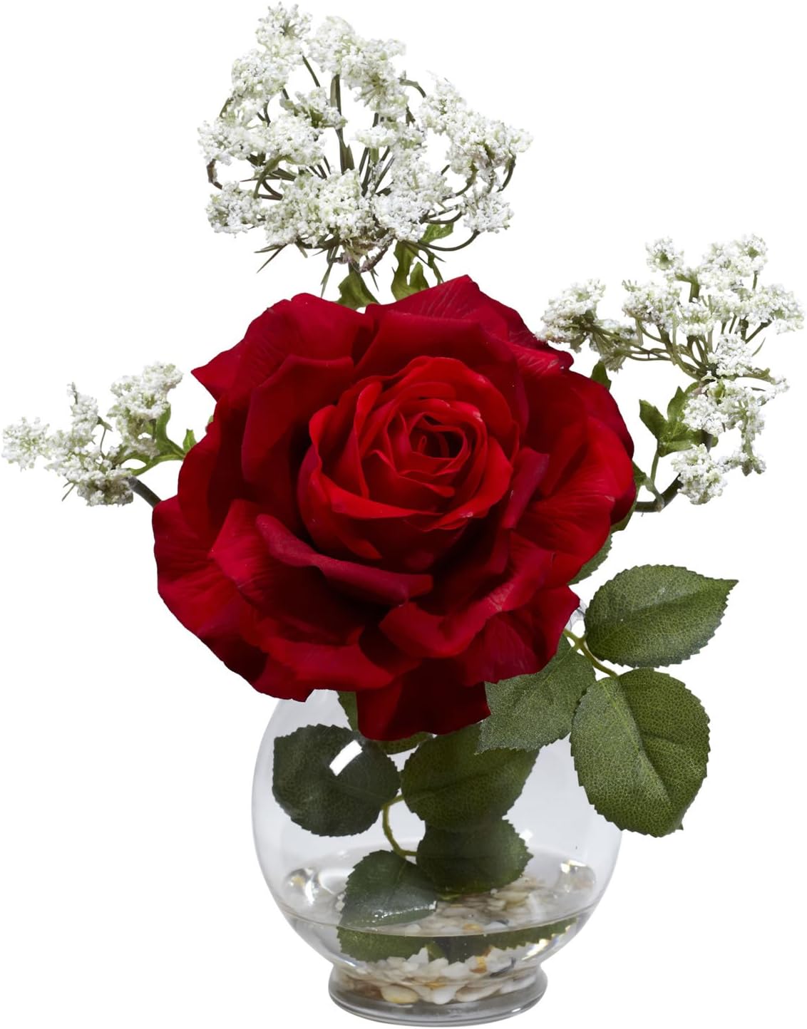 Amazon｜Home Garden Decor Rose & Gypso w/Fluted Vase Silk Flower ...