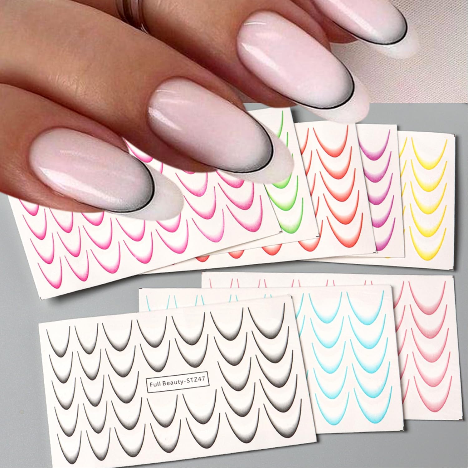Amazon.com: 8 Sheets French Tip Nail Art Stickers Decals Colorful ...