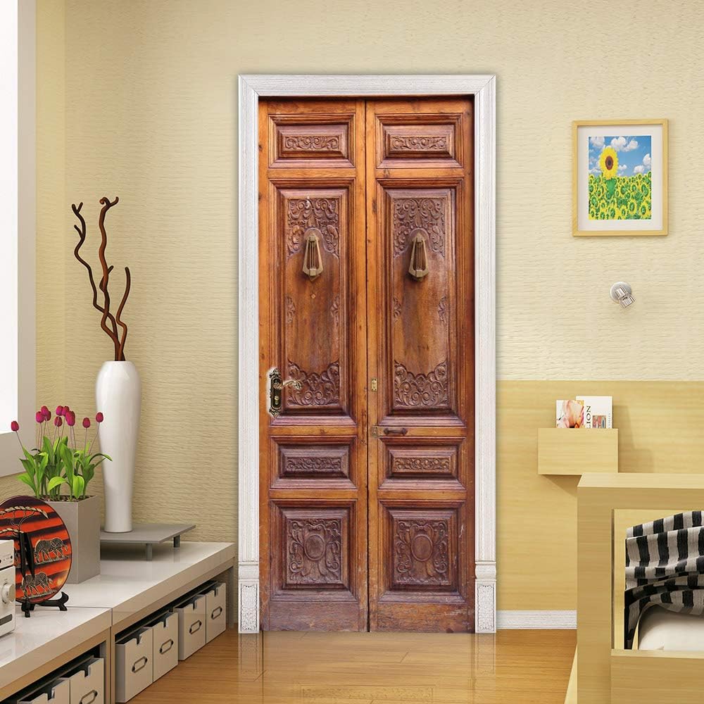 Amazon.com: VIRANDA 3D Door Stickers Peel and Stick Murals - Wooden ...