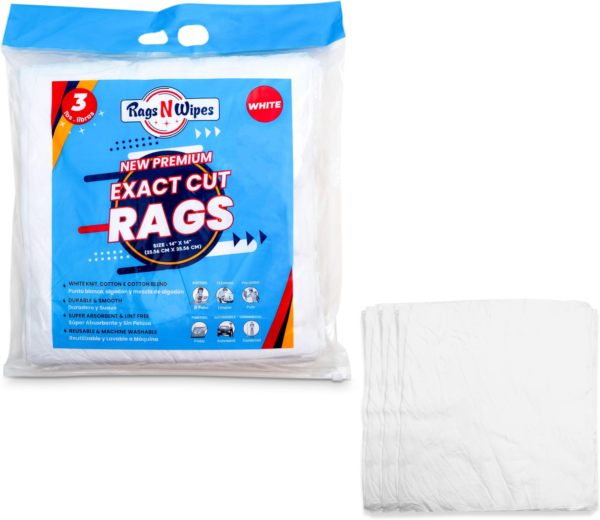 Amazon.com: Rags N Wipes Premium Exact Cut Rags, Reusable Cleaning ...