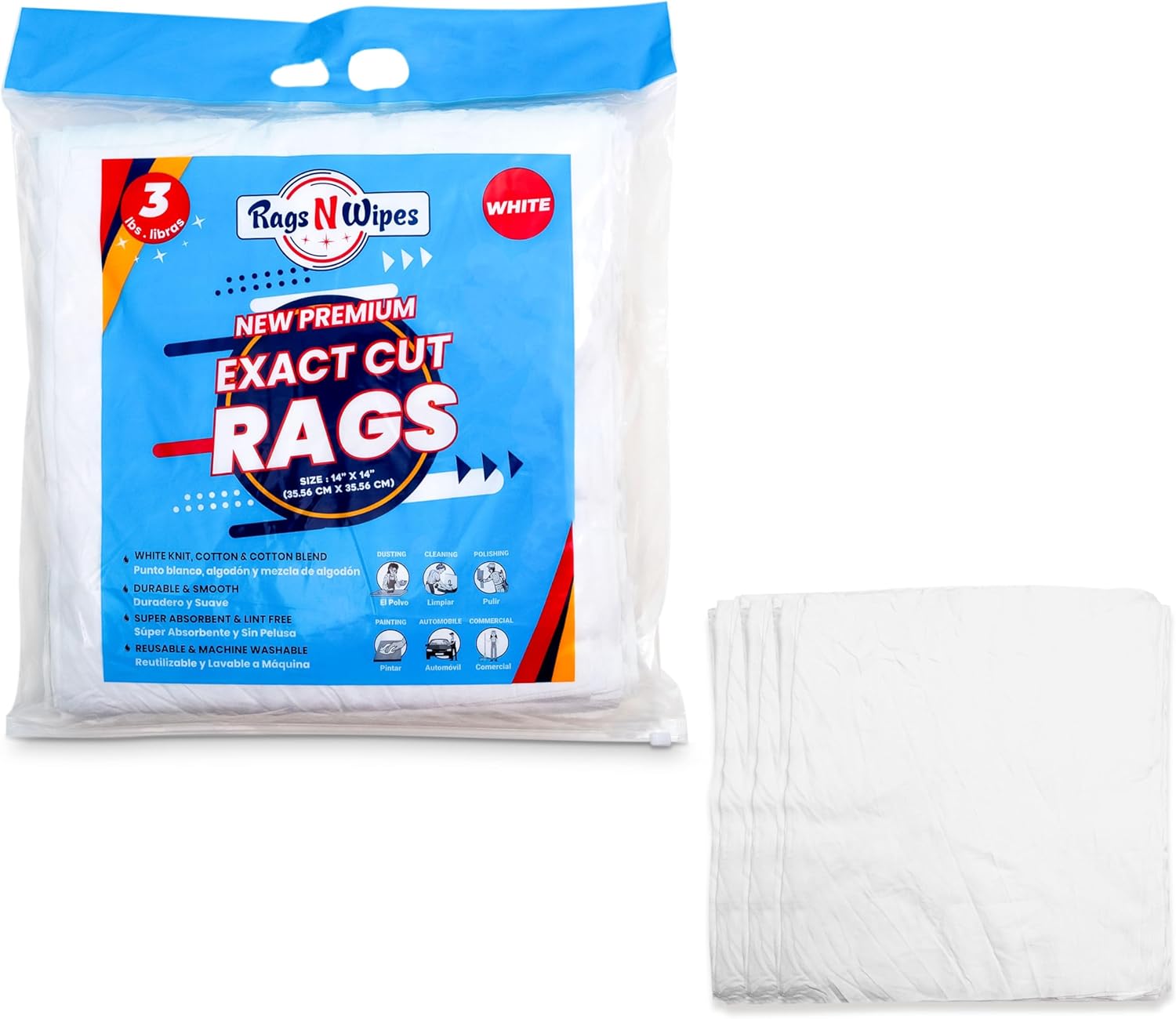 Amazon.com: Rags N Wipes Premium Exact Cut Rags, Reusable Cleaning ...
