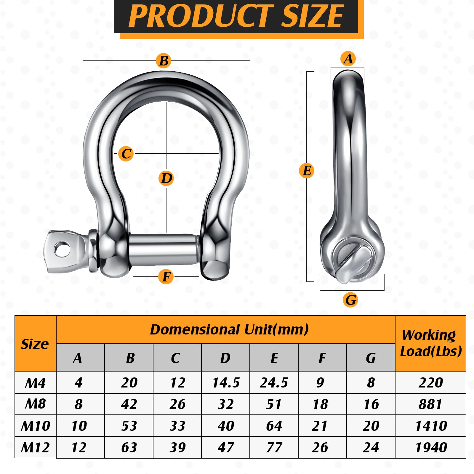 Snapklik.com : 2 Pcs Stainless Steel 304 Bow Shackle 1/2 Inch D Ring ...