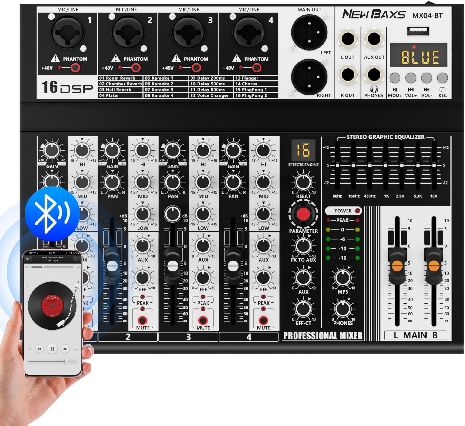Amazon.com: Professional Audio Mixer, 4 Channel Audio Interface Sound ...