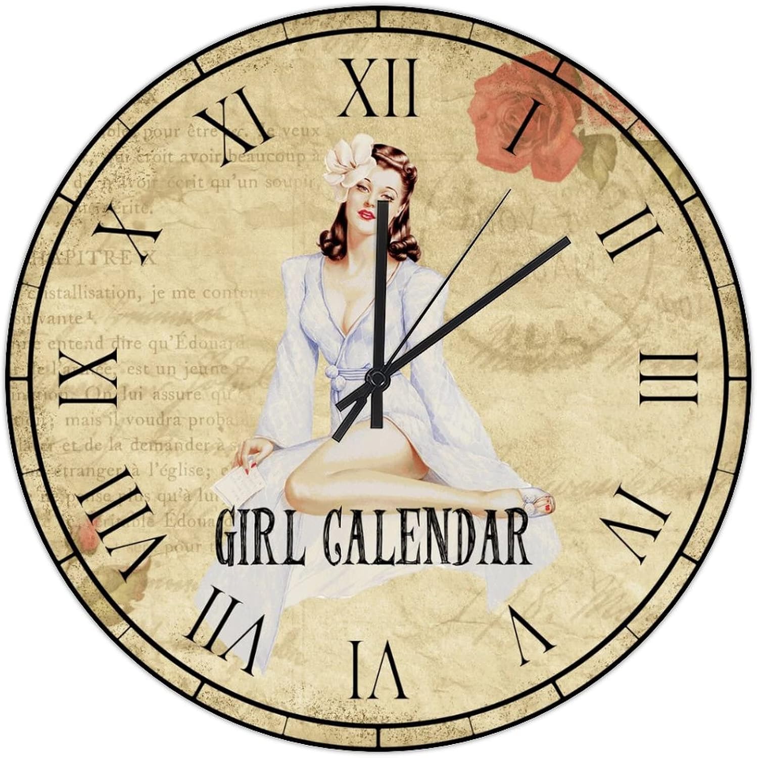 Amazon.com: Sexy Lady Women Pink Rose Hanging Clock 15in Roman Numerals ...