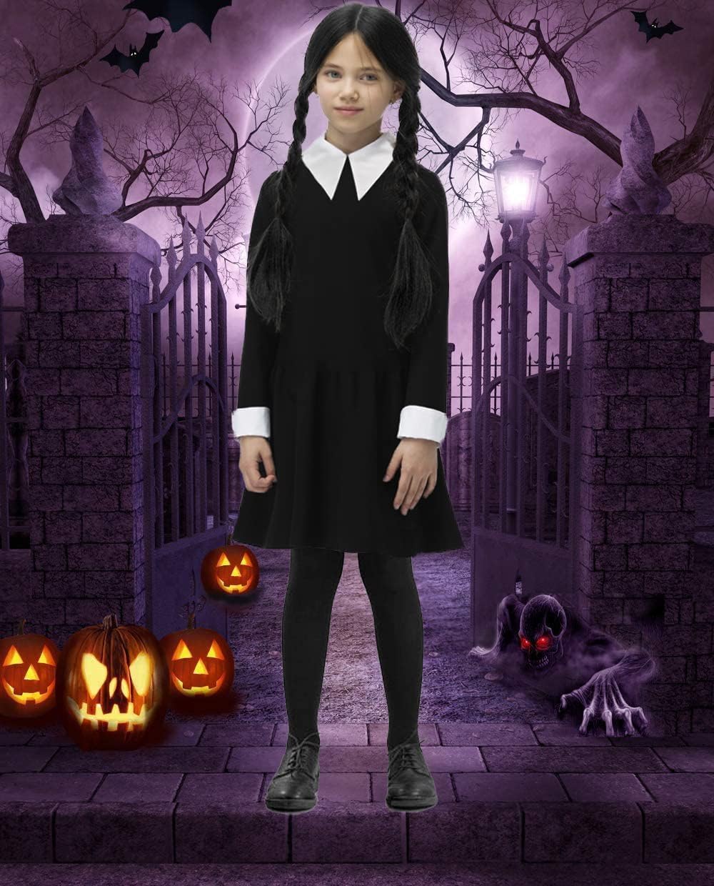 Disfraz de Merlina Addams para niñas, disfraz de Halloween de manga ...
