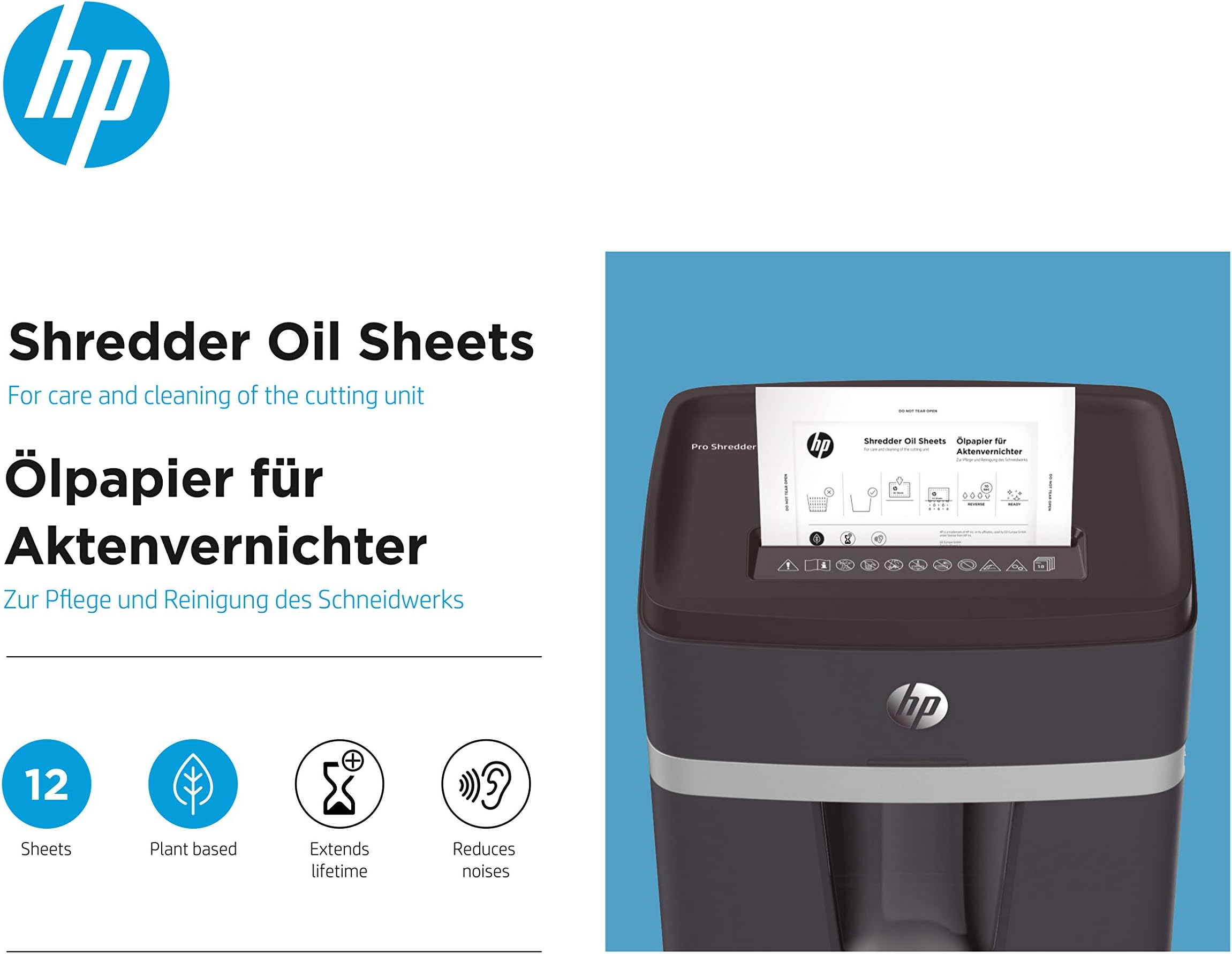 HP Shredder Oil Paper 12 Sheets Plant Based Shredder Care, Black ...