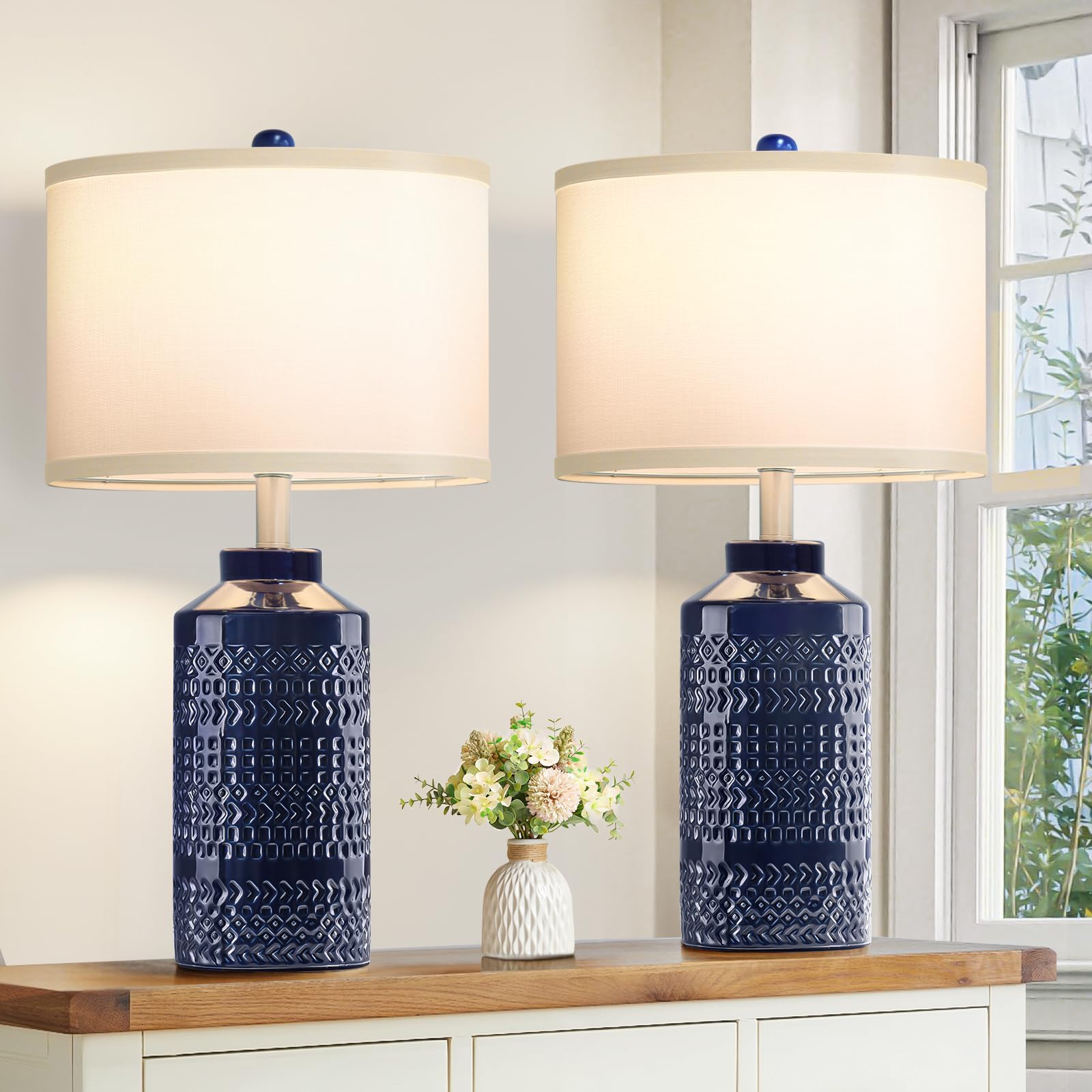 PoKat 27.25" Ceramic Table Lamps Set of 2, Farmhouse Lamps for Living ...