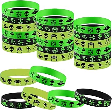 Amazon.com: 48PCS Green Alien Party Rubber Bracelets, Outer UFO Space ...