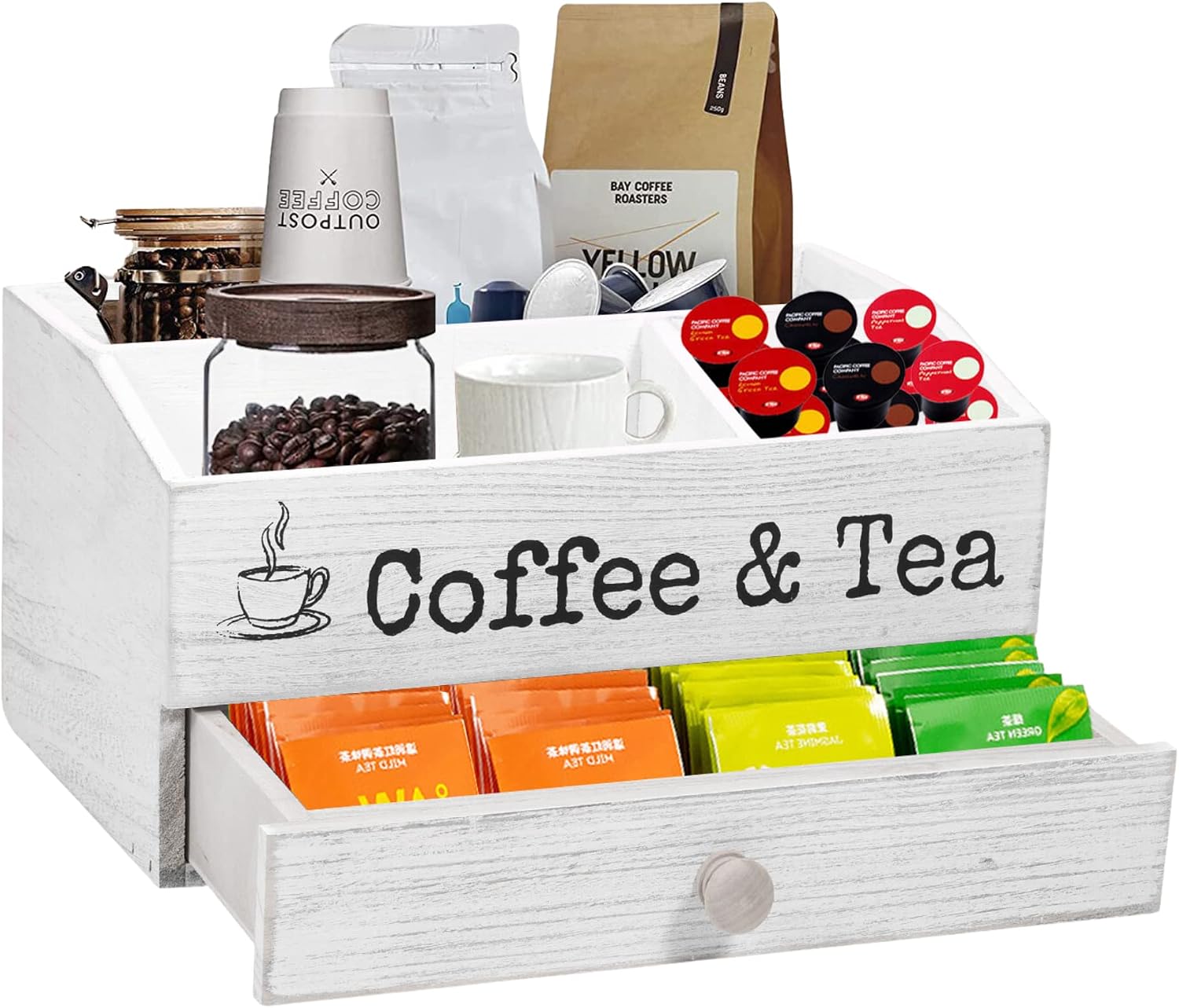 Mandikays | Coffee & Tea Station with 1.8" Drawer | KCup and Tea Bag ...