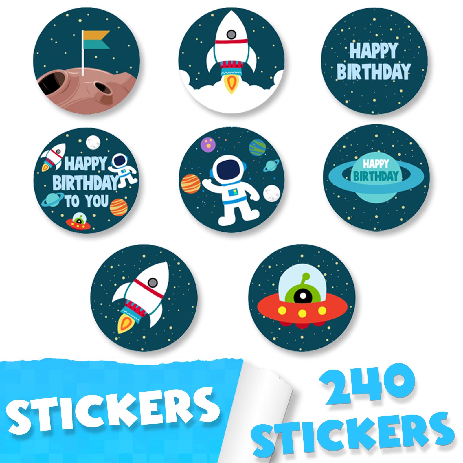 Buy Astronauts Rocket Happy Birthday Labels Stickers Spacemen Outer ...