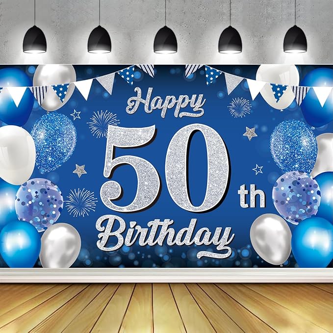 Amazon.com : Happy 50th Birthday Banner Backdrop 50th Birthday ...