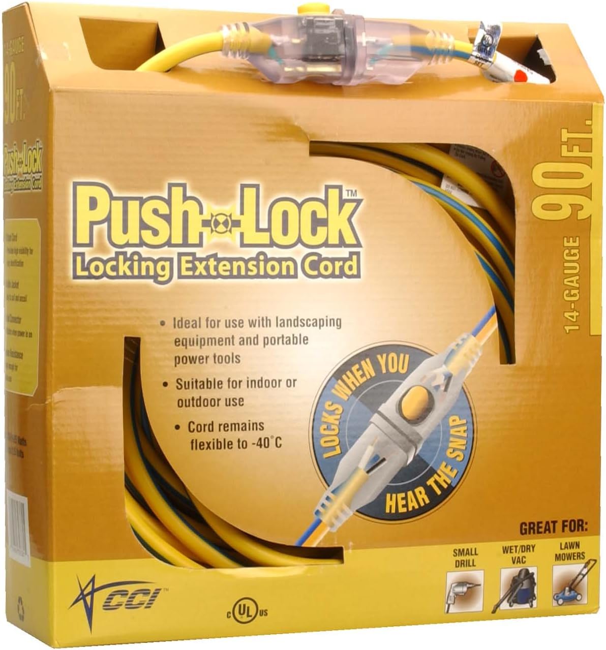Southwire 90-Foot 14/3 SJTW Push-Lock Locking Extension Cord, 02419 ...