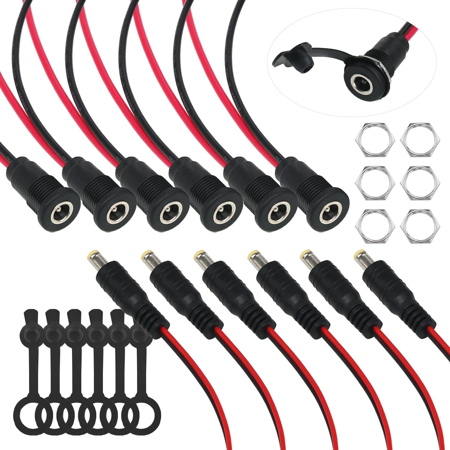 Amazon.com: Tugermoola 6 Sets 5.5 x 2.1mm DC Power Jack Threaded Female ...