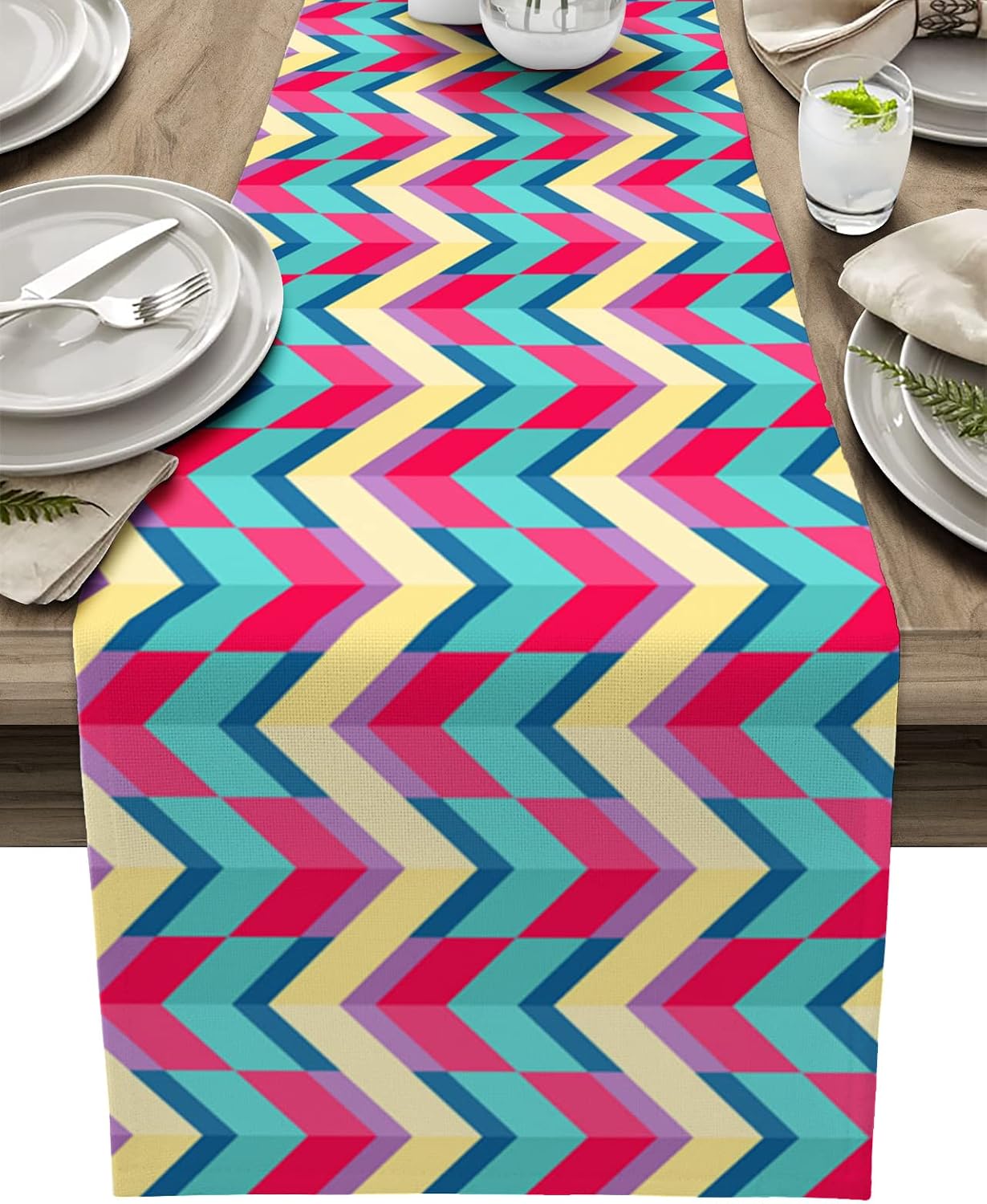 Amazon.com: Table Runner 120 inches Long Abstract Geometry Red Aqua ...