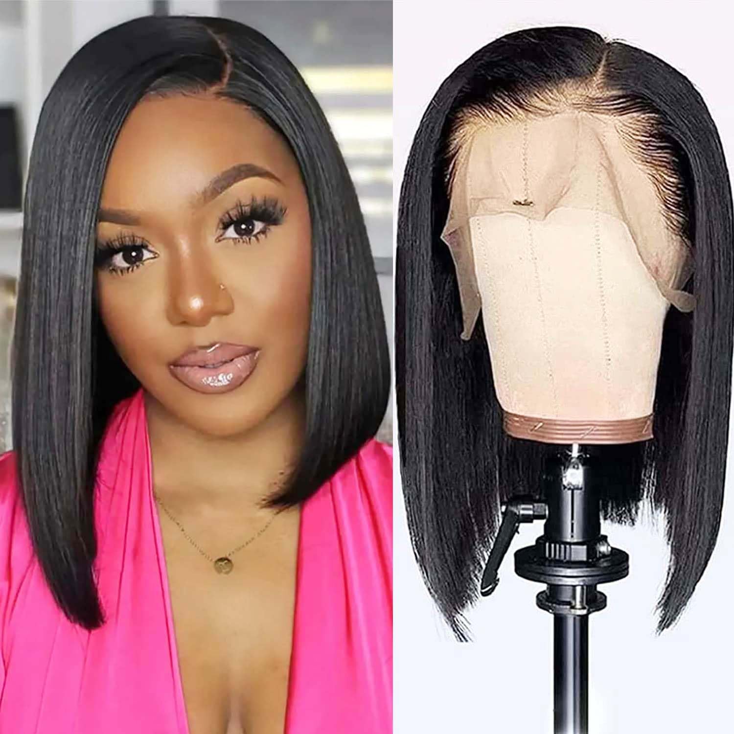 Amazon.com: Gicixie Bob Wig Human Hair HD Lace Front Wig 180% Density ...