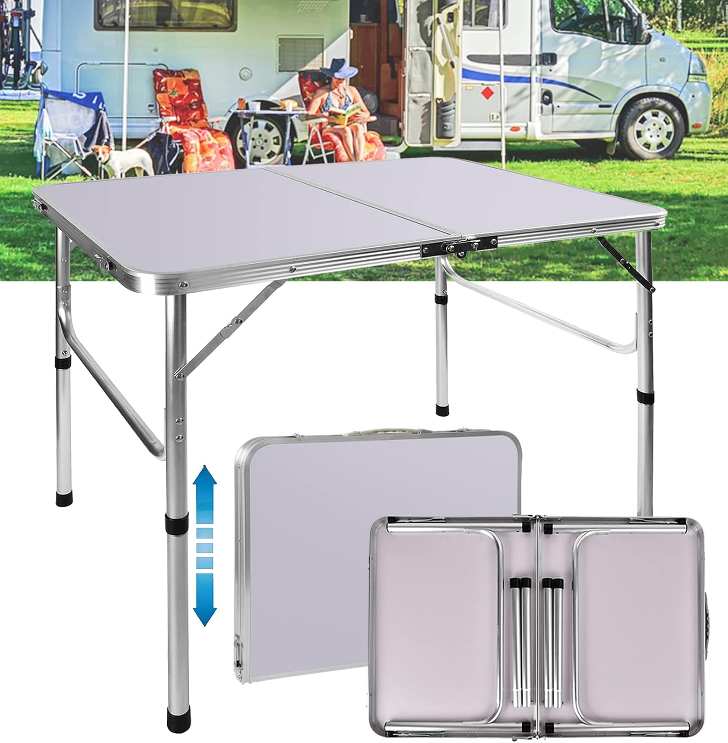 3ft Small Folding Camping Table with Adjustable Height, Lightweight ...