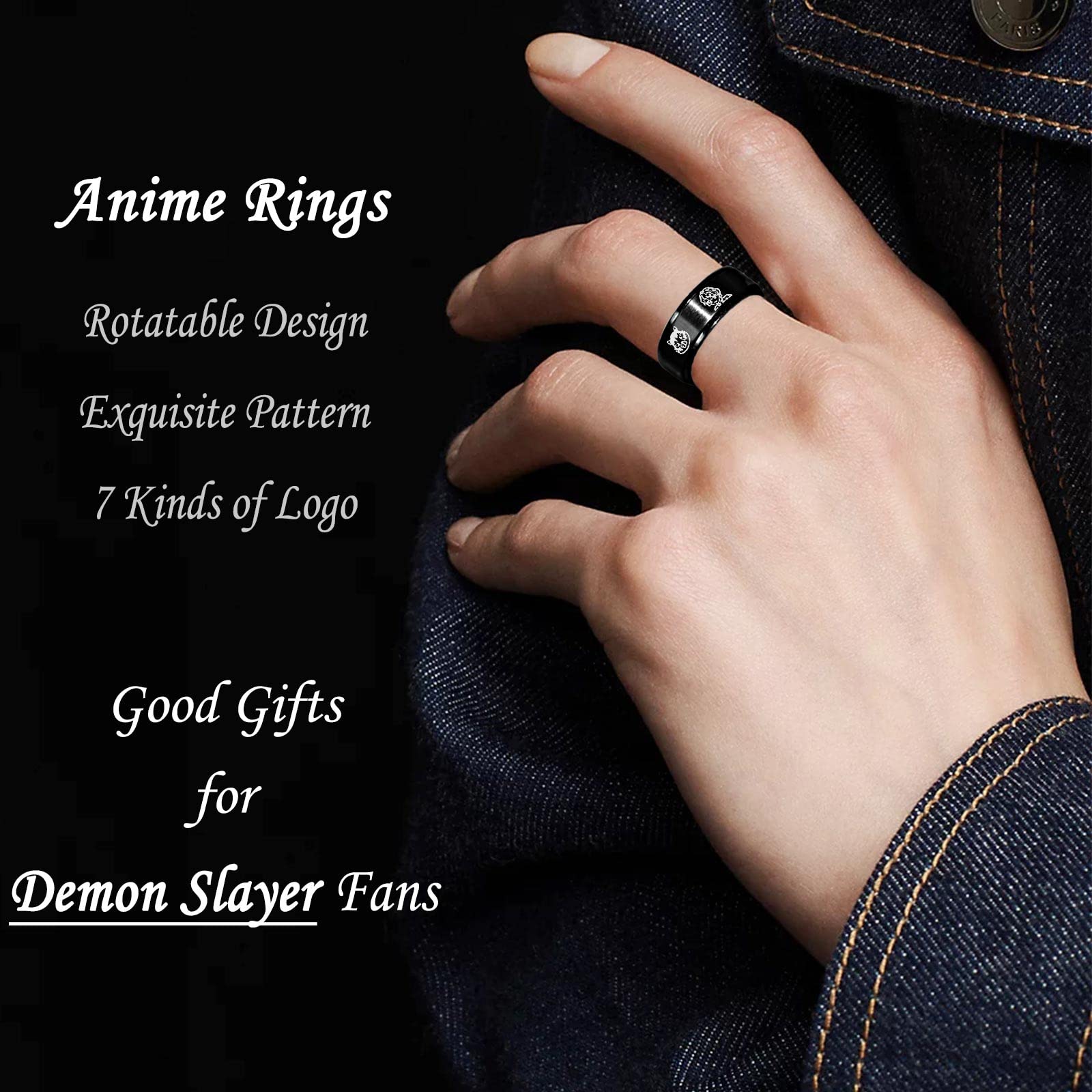 Buy Black Stainless Steel Demon Slayer Spinner Ring Anime Rings for Men ...