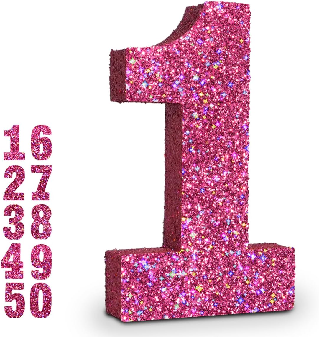 Amazon.com: Eploger 10 Inch Pink Glitter Number Sign 1 Birthday ...