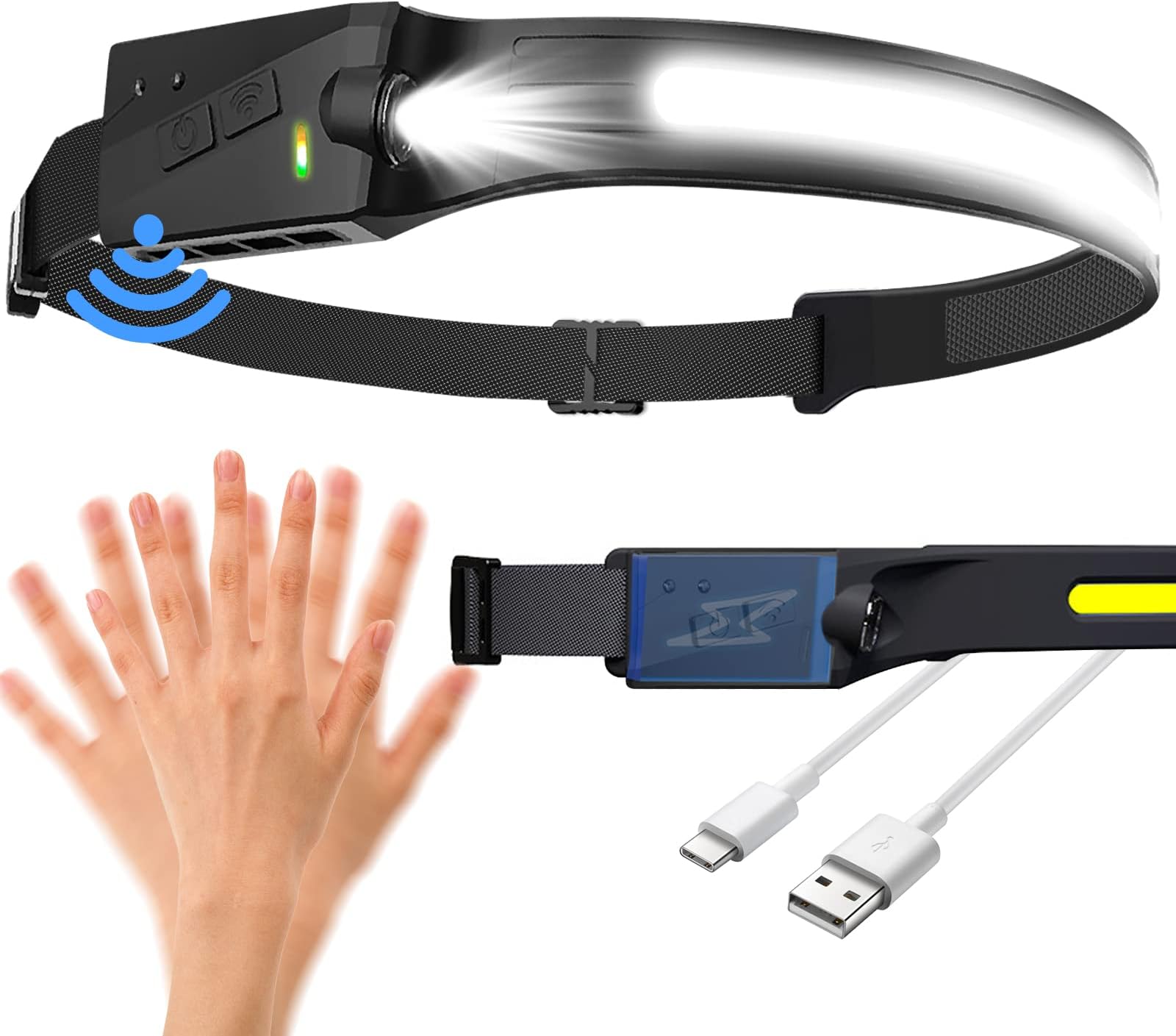 Headlamp 2 Pcs, Lampe Frontale LED Rechargeable 350 Lumen 6 Light Modes ...