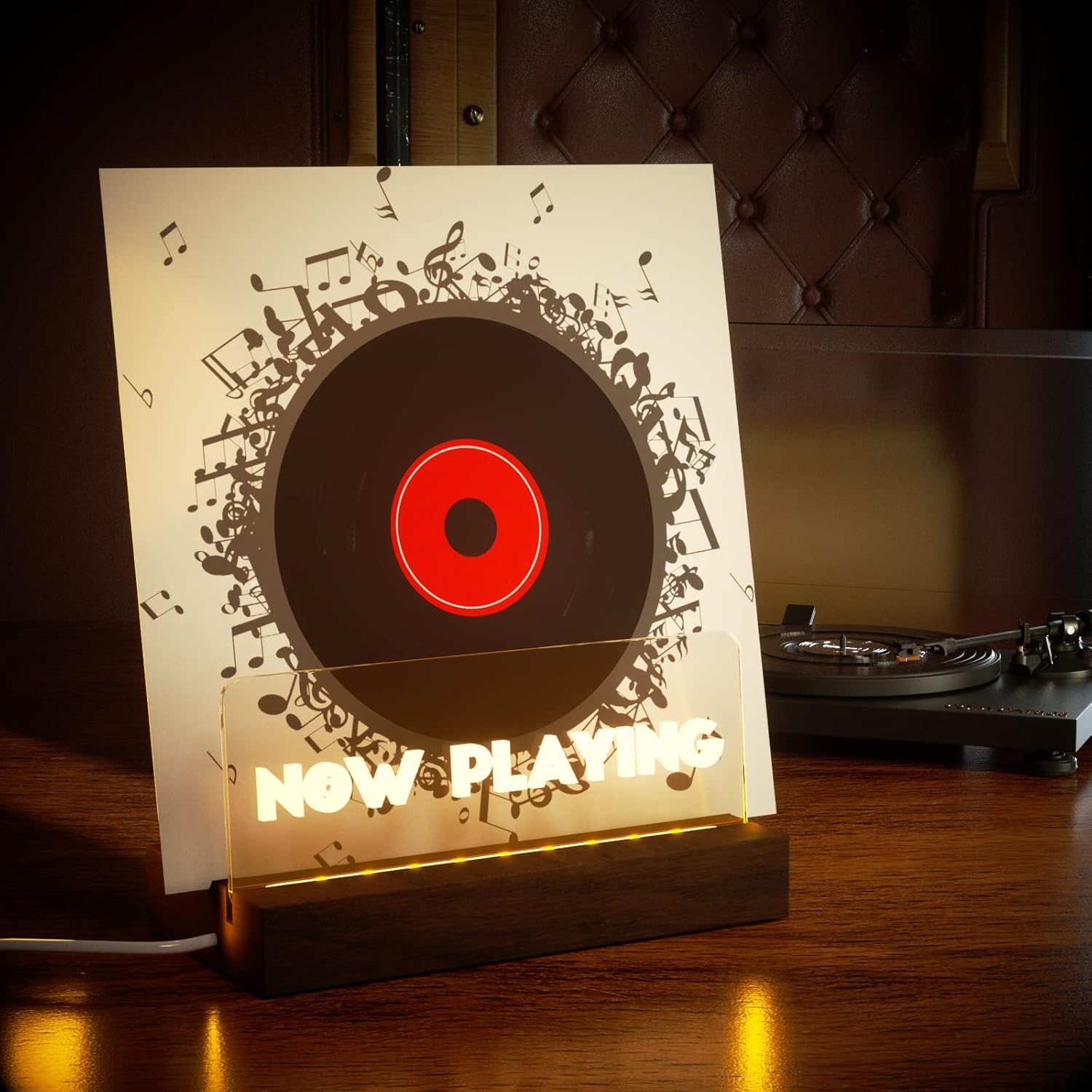 Amazon.com: Lighting Now Playing Vinyl Record Stand, Wooden Rack with ...