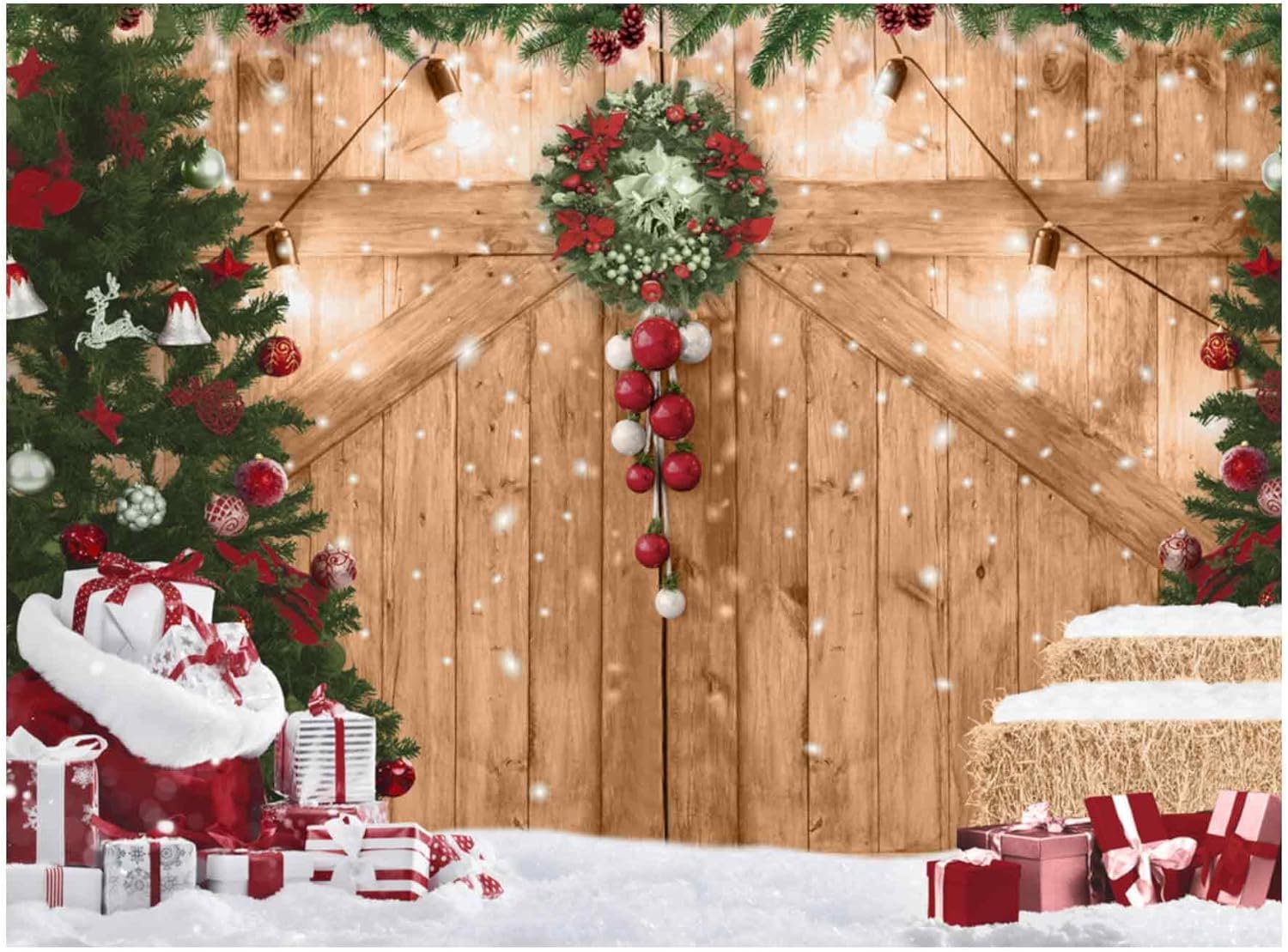 Amazon.com : Allenjoy 8 x 6 FT Rustic Christmas Barn Door Backdrop for ...