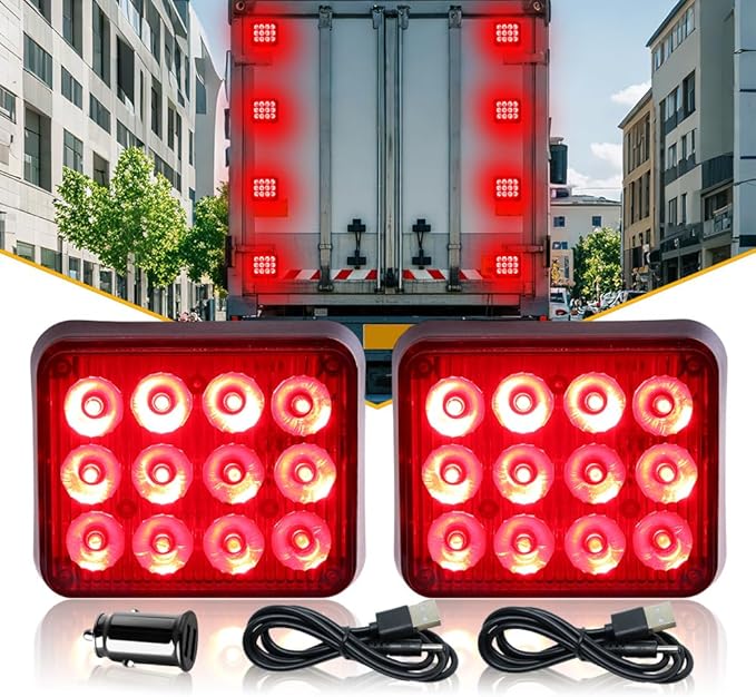 Amazon.com: Nrgedzam 2PCS Magnetic Trailer Lights, Red Beacon Wireless ...