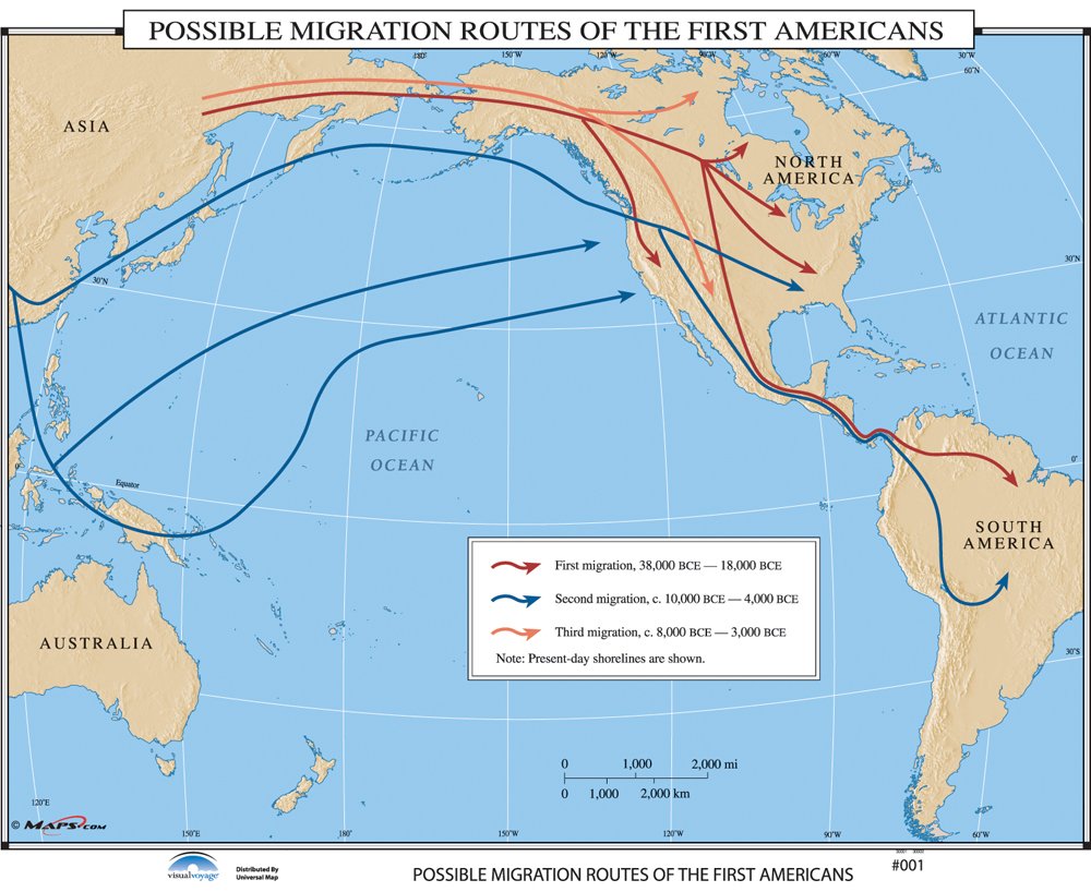 Migration Routes of the First Americans Wall Map - 46x32 - On Roller ...