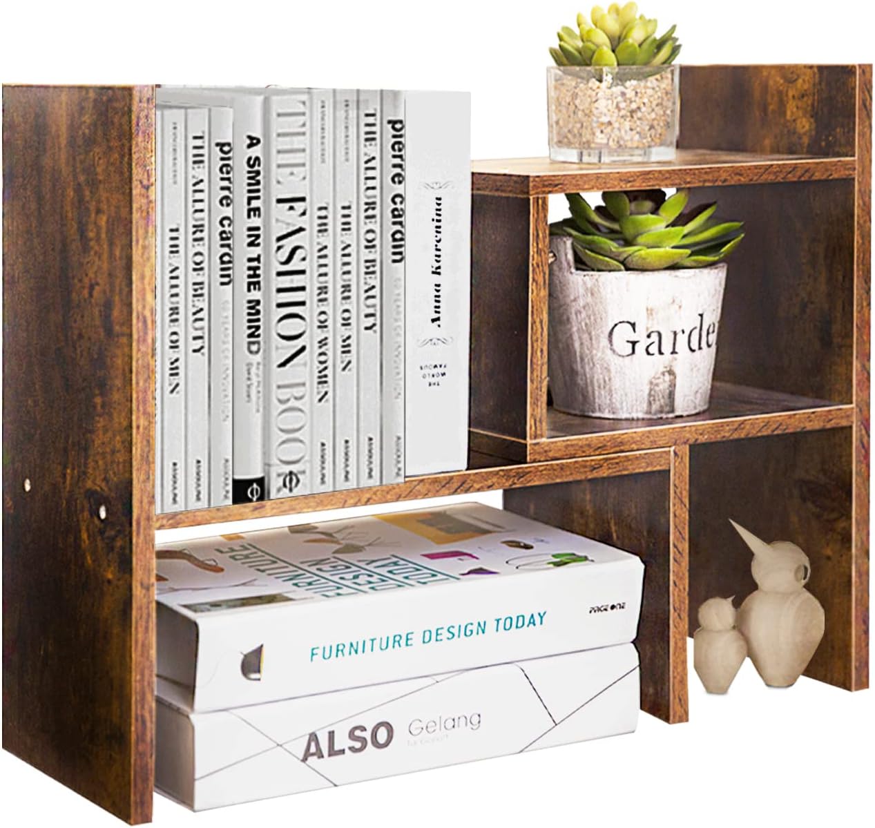 Amazon.com : PAG Adjustable Desktop Shelf Wood Small Bookshelf Desk ...