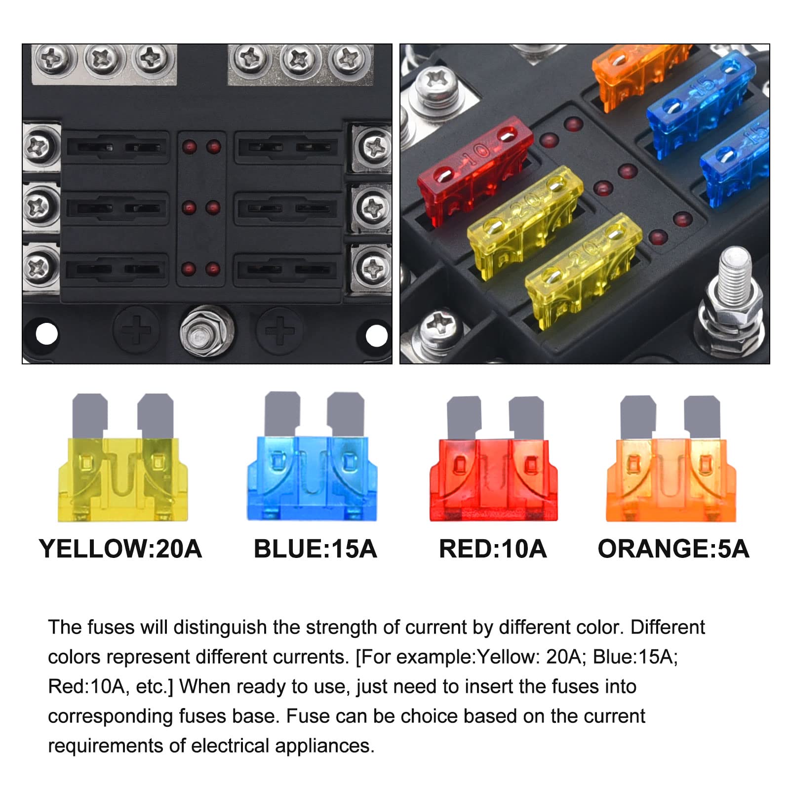 Snapklik.com : Geloo 12V Fuse Block For Boat, 6 Way Marine Fuse Block