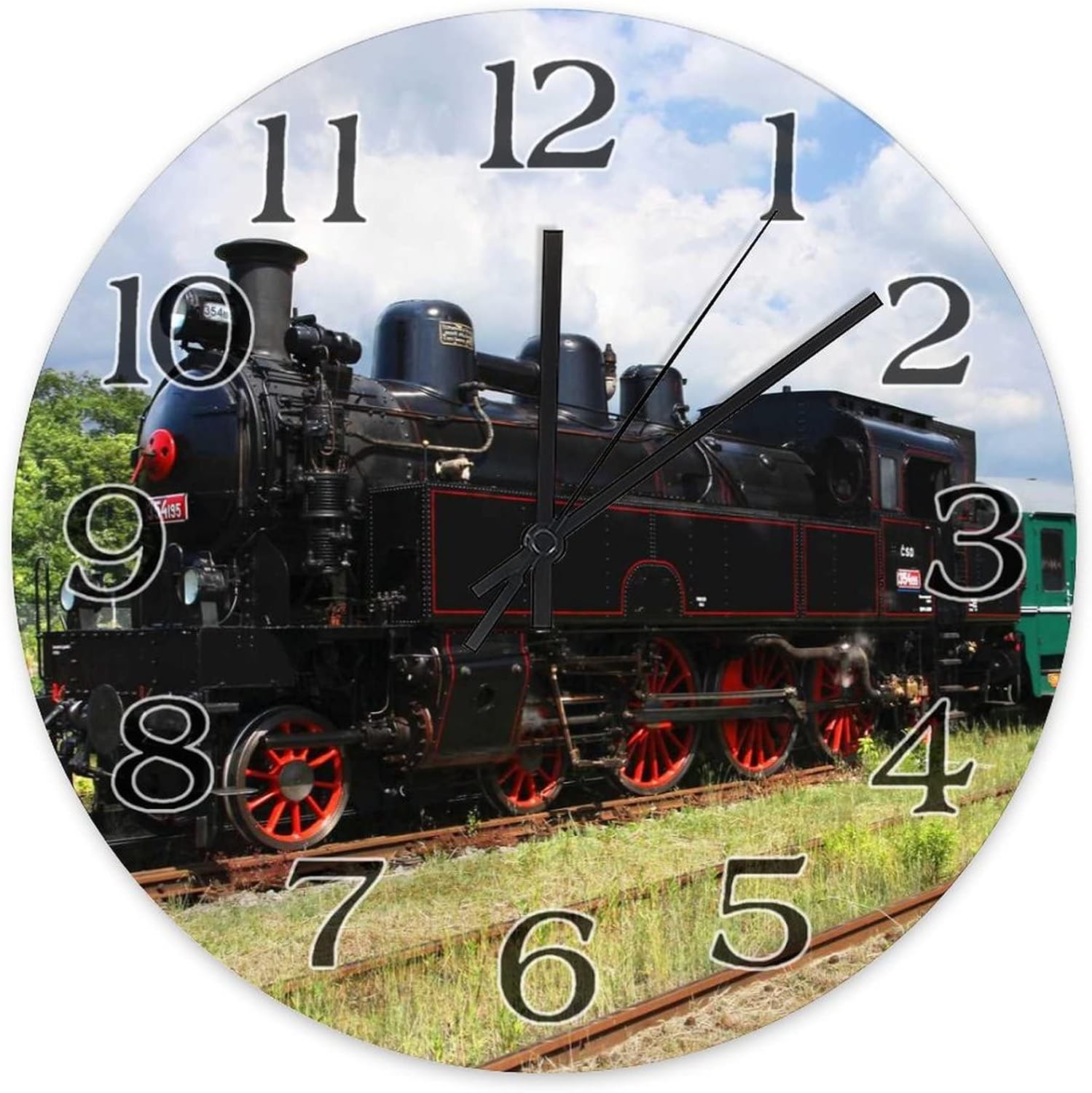 Amazon.com: Old Train Clock Green Train Farmhouse Clock Wooden Wall ...