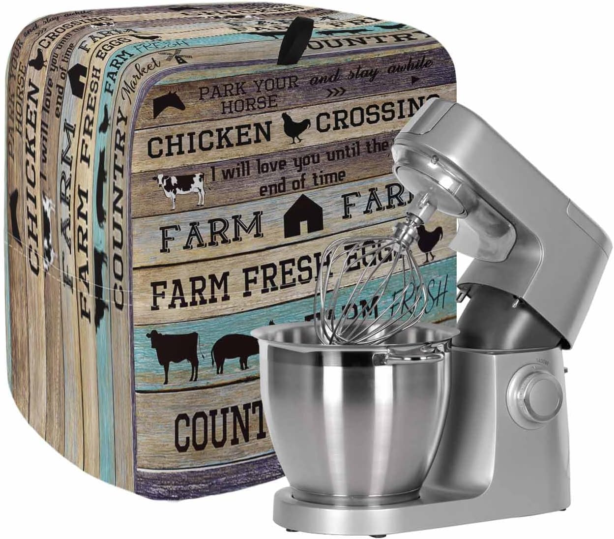 Amazon.com: Farmhouse Stand Mixer Cover, Farm Animal Vintage Wood Grain ...