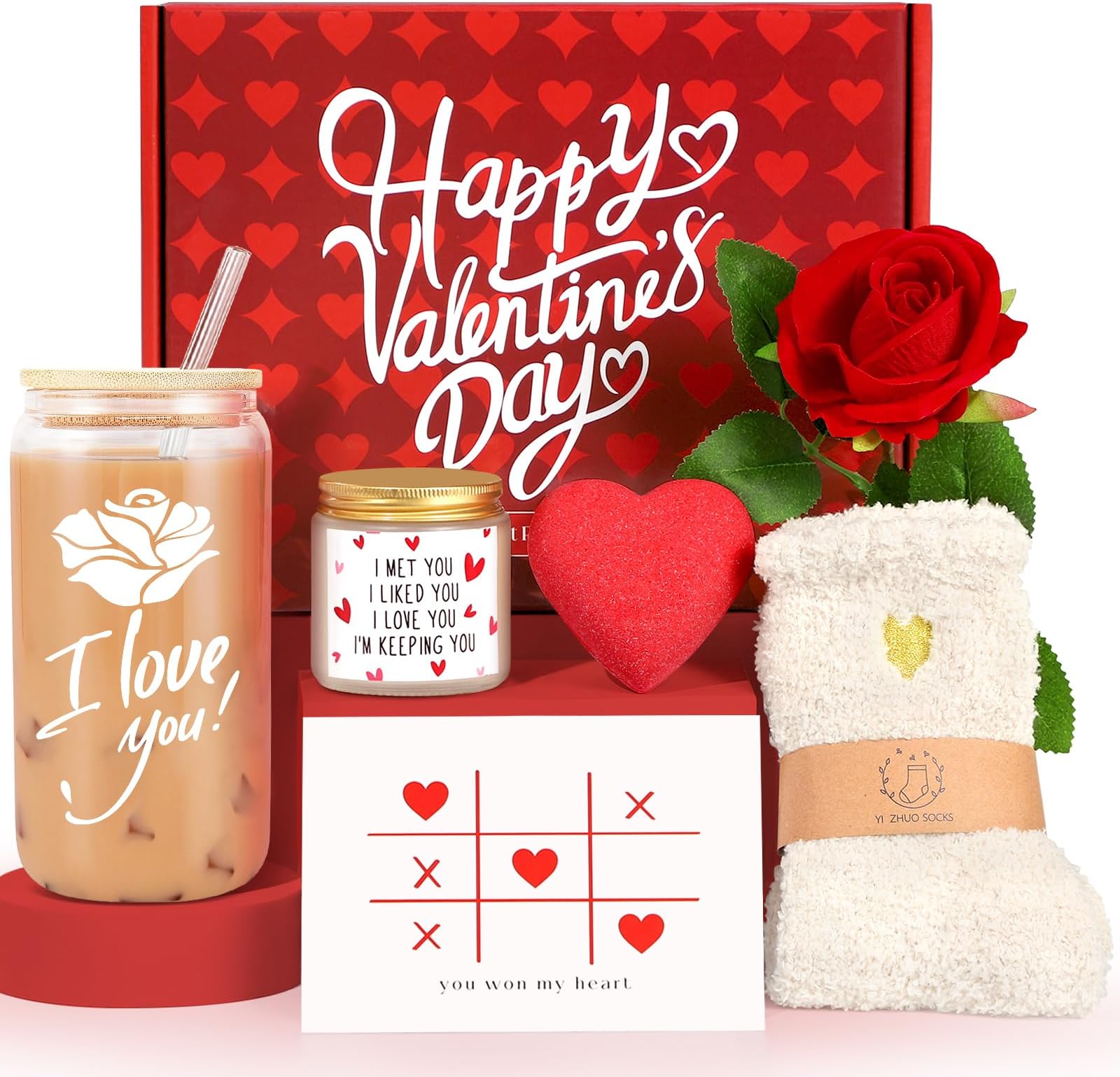 Amazon.com: Domensi 2 Sets Valentine's Day Iced Coffee Cups with Heart ...
