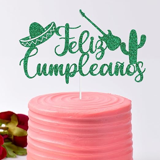 Amazon.com: Glitter Feliz Cumpleanos Cake Topper - Spanish Birthday ...
