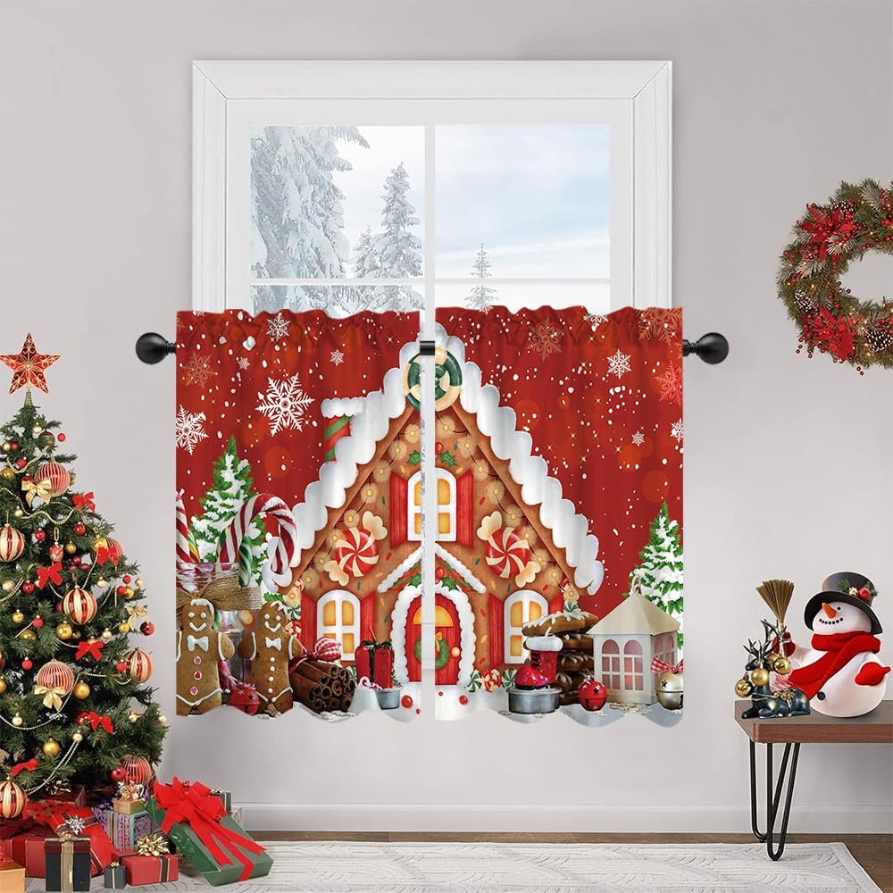 Amazon.com: DOTOOMA Red Christmas Gingerbread House Window Treatment ...