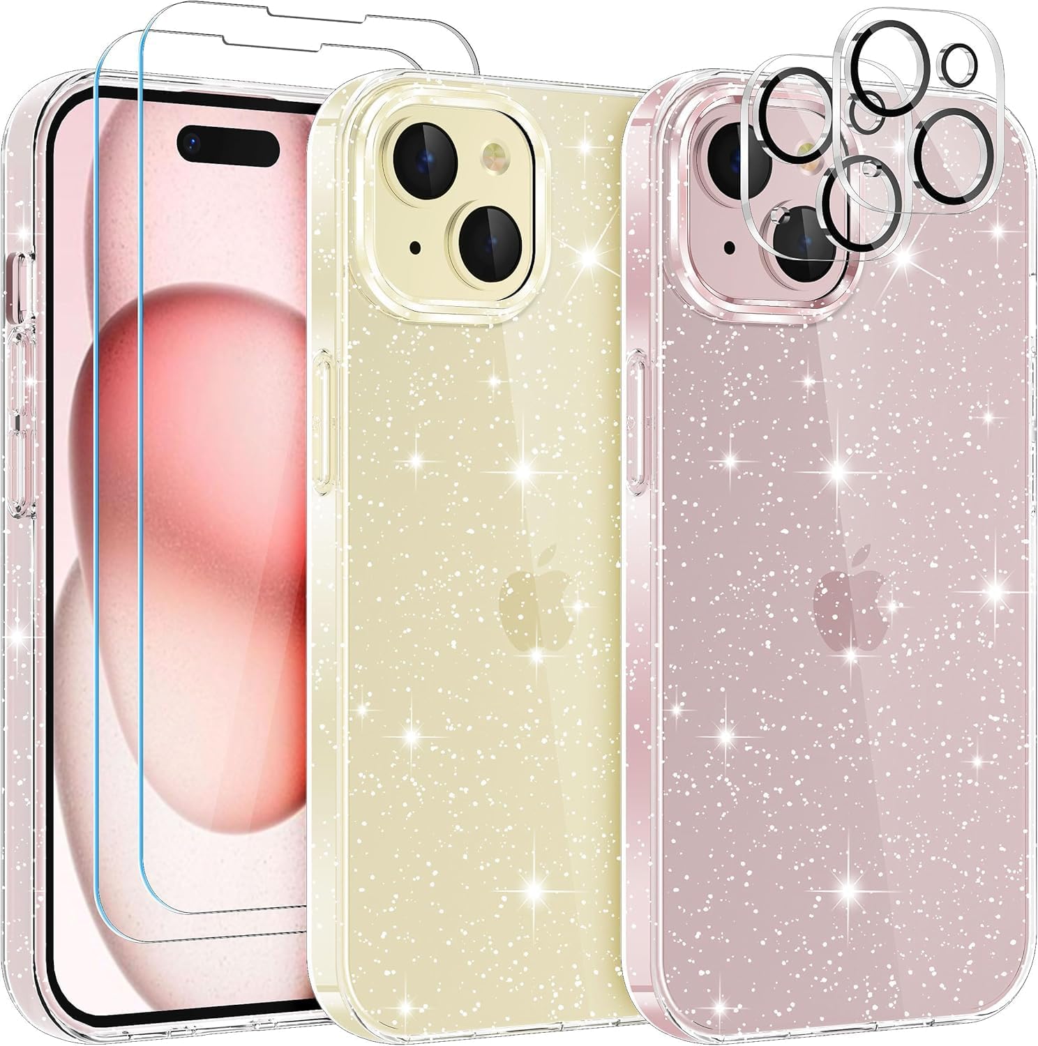 YIRSUR Glitter Clear Case Compatible with iPhone 15 Plus with 2 Pack ...