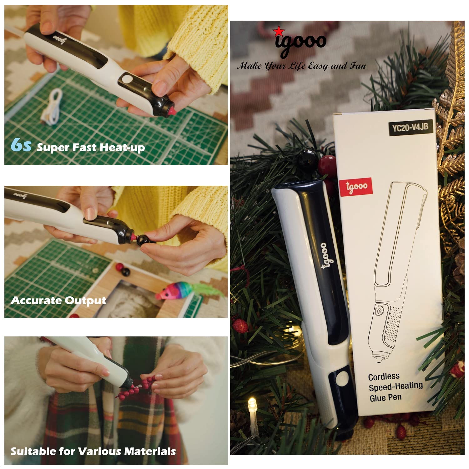 igooo Cordless Speed-Heating Glue Pen, Mini Hot Glue Gun, 6s Preheat ...