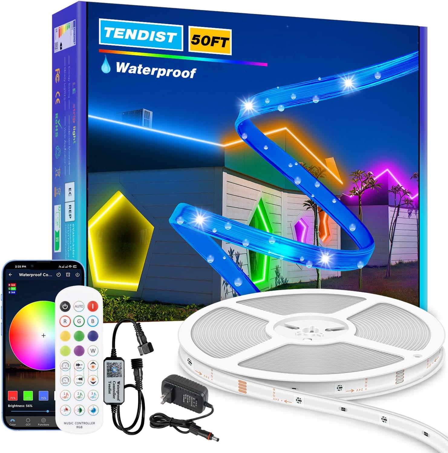 TENDIST 50FT Waterproof LED Light Strips Outdoor, IP67 Bande Lumineuse ...