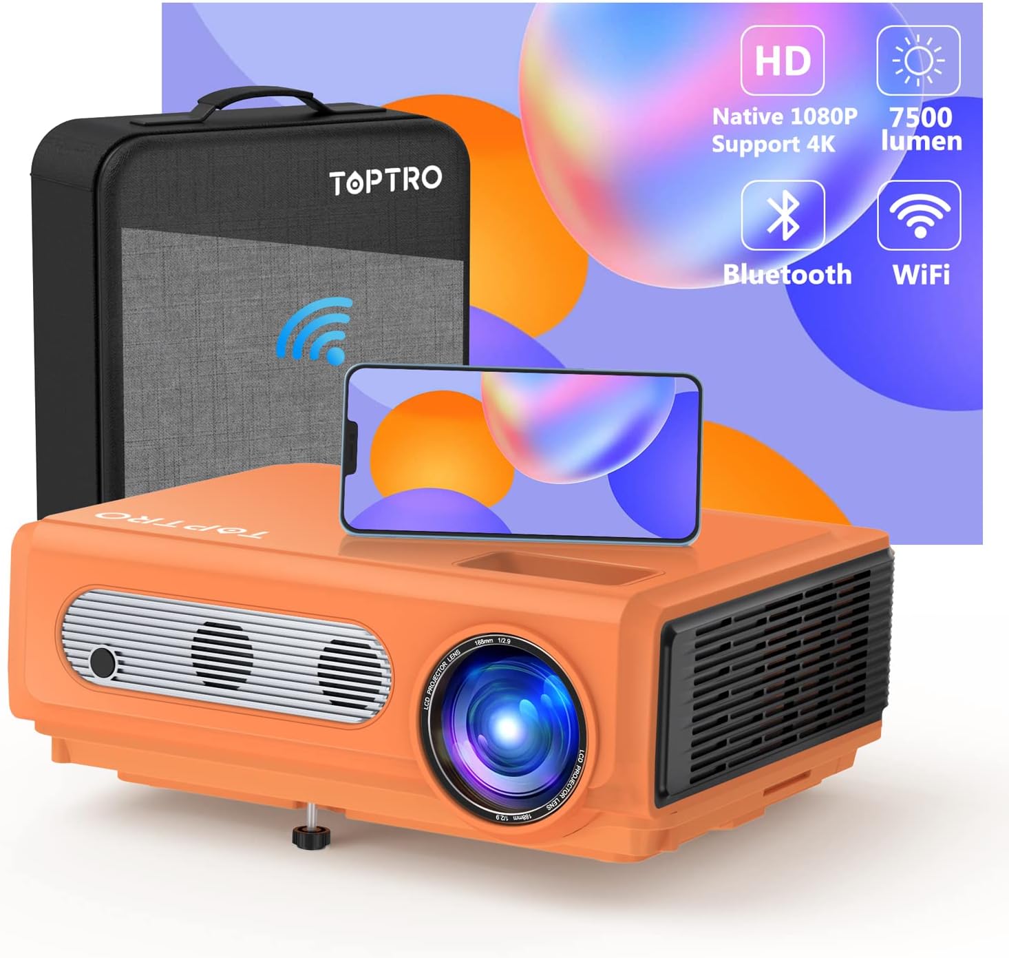 TOPTRO Projector WiFi Bluetooth Native Full HD 1080P Video Projector ...