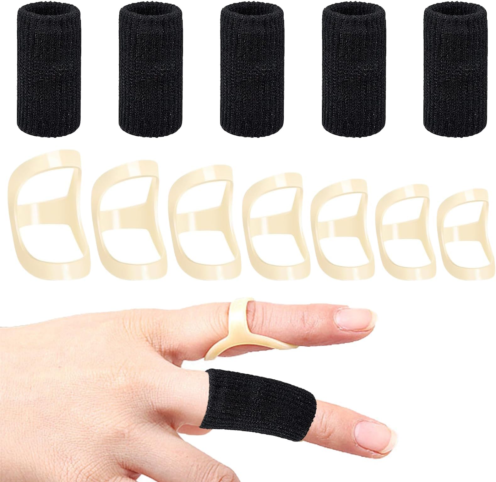 7Pcs Oval Finger Splint Finger Support and 5Pcs Finger Sleeves Trigger ...