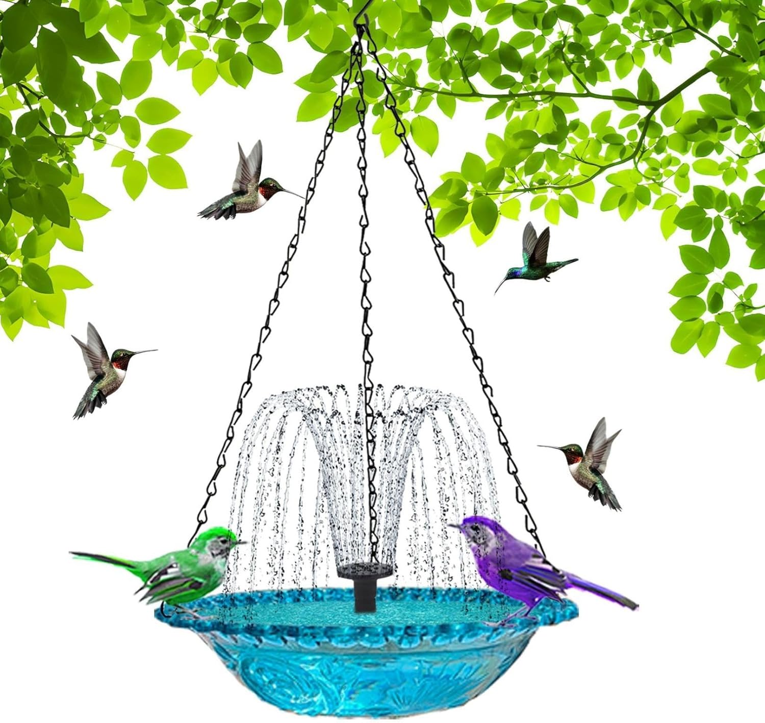 Bird Bath Solar Fountain - Outdoor Garden Hanging Hummingbird Feeder ...