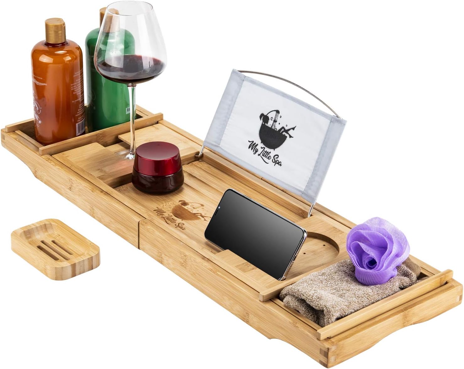 Amazon.com: My Little Spa Bamboo Bathtub Caddy/Tray - Wooden Bath ...