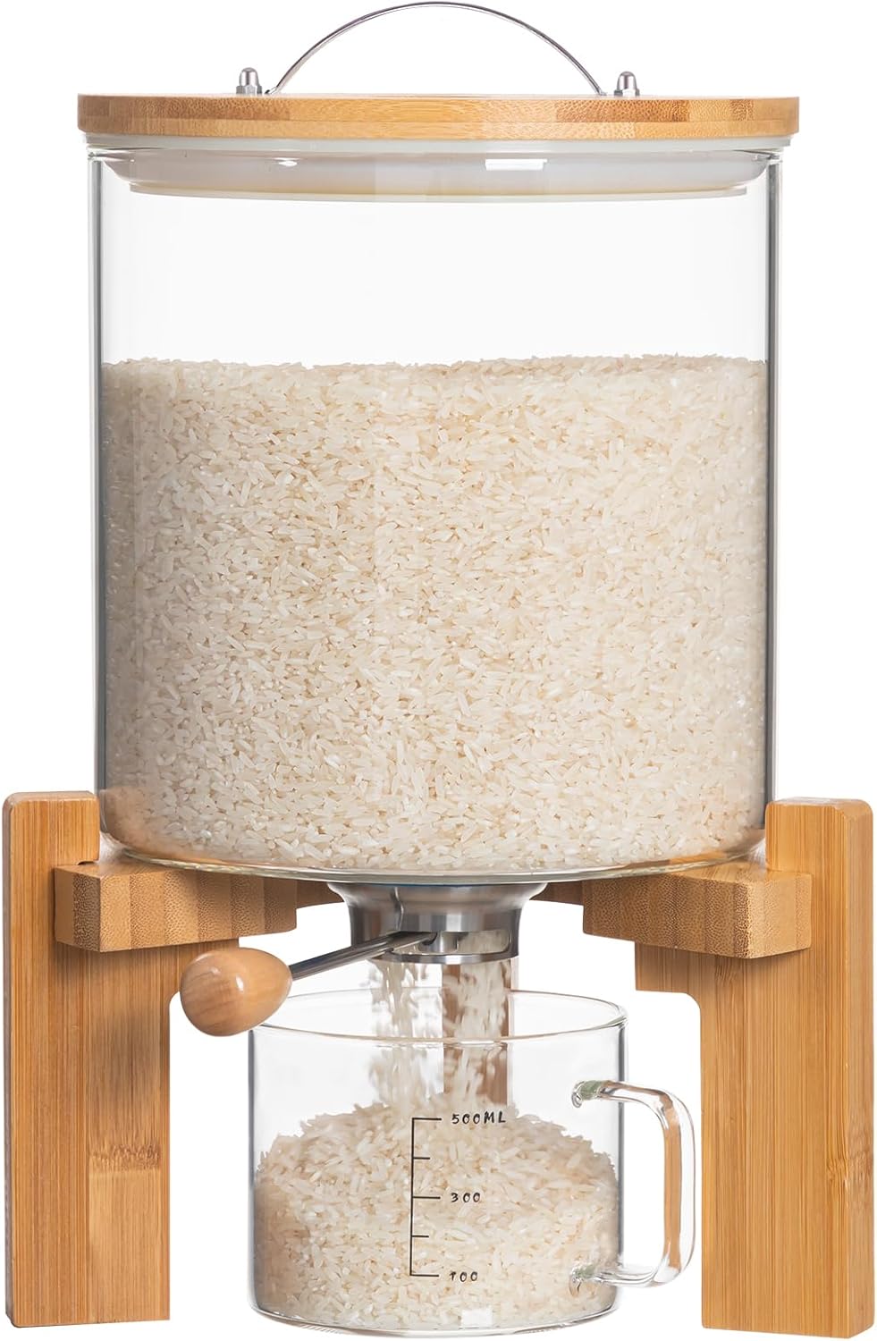 Amazon.com: HBlife Glass Rice Dispenser with Wooden Stand Flour and ...