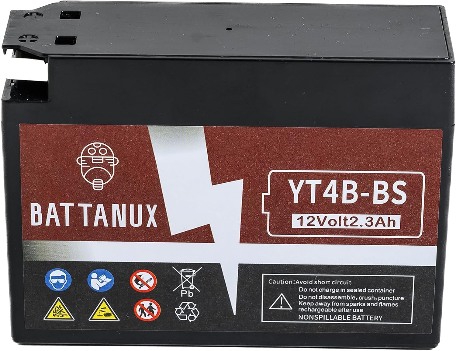 Battanux YT4B-BS Battery & Motorcycle Battery, Sealed SLA/AGM 12V2.3Ah ...