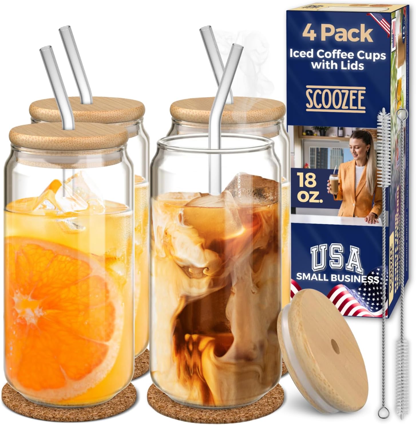Amazon.com: VITEVER 20 OZ Glass Cups with Bamboo Lids and Glass Straw ...